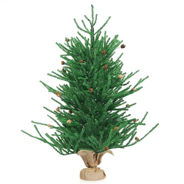 Costway 36-in Christmas Tree Artificial Unlit 30 Pine Cones Burlap Base ...