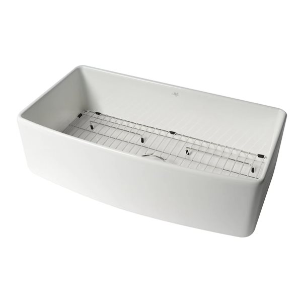 ALFI brand White Smooth Curved Apron 36-in x 20-in Fireclay Farm Sink ...