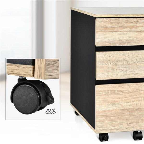 Costway Natural/Black 3-Drawer File Cabinet HW66713 | RONA