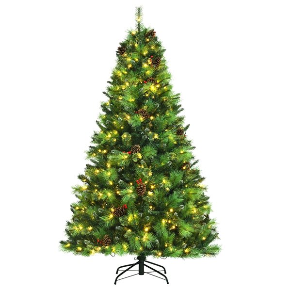 Costway 7-ft Pre-lit Full Green Artificial Christmas Tree with 500 Warm ...