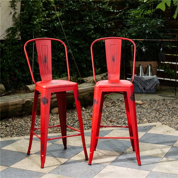 Homycasa Thocar 29-in Red Industrial Slat Back Metal tabourets de bar ...