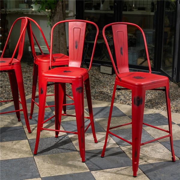 Homycasa Thocar 29-in Red Industrial Slat Back Metal tabourets de bar ...