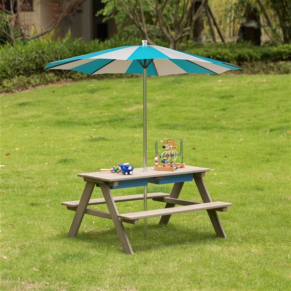 Gardenised 35-in Grey Wooden Rectangular Picnic Table with Umbrella ...