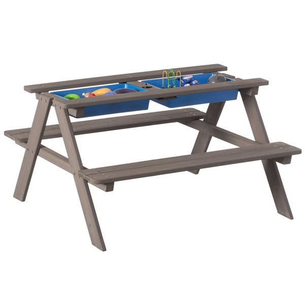 Gardenised 35-in Grey Wooden Rectangular Picnic Table with Umbrella ...