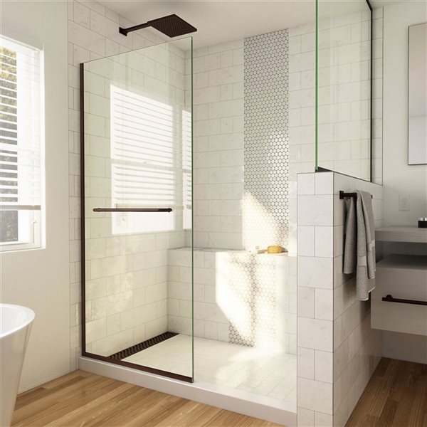 DreamLine Linea 72-in x 34-in to 34-in Frameless Fixed Oil Rubbed ...
