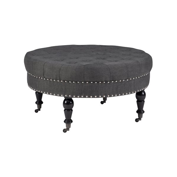 Pouf rond touffeté Asbury de Linon Home Décor charbon de bois 18,13 po ...