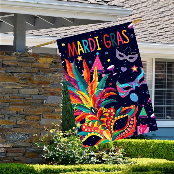 Northlight Mardi Gras Feathers and Masks Outdoor House Flag 40-in x 28 ...