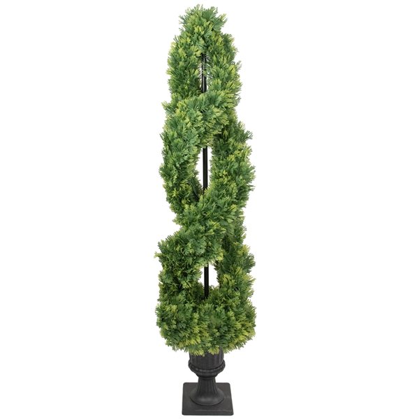 Northlight 4.5 ft Cedar Double Spiral Topiary Tree in Urn Style Pot ...