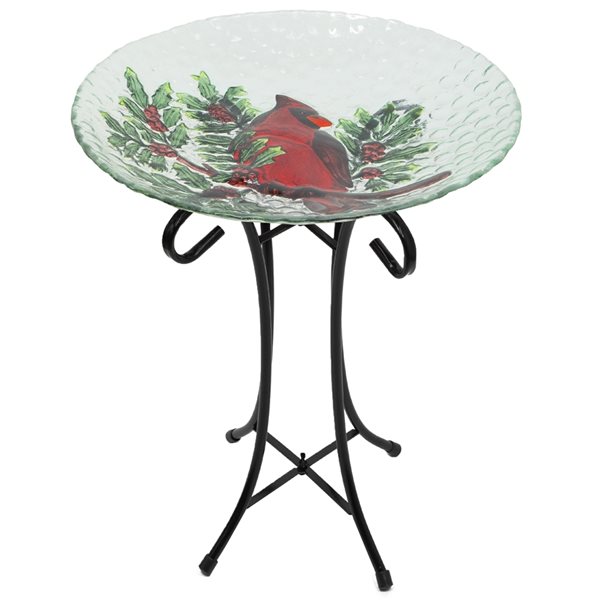 Northlight Red Cardinal and Pine Cone Glass Bird Bath with Stand 21-in ...