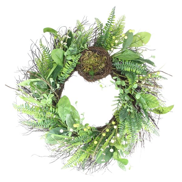 Northlight 4-in Green and Brown Foliage Spring Artificial Wreath with ...