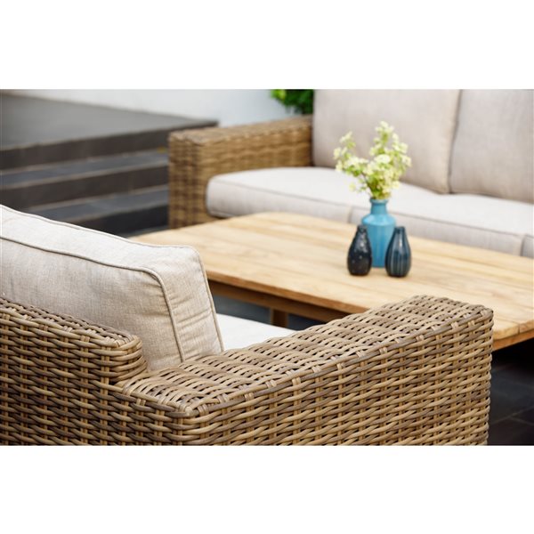 LifestyleGarden Bahamas Wood Frame Patio Conversation Set with Olefin ...