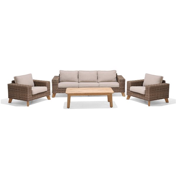LifestyleGarden Bahamas Wood Frame Patio Conversation Set with Olefin ...