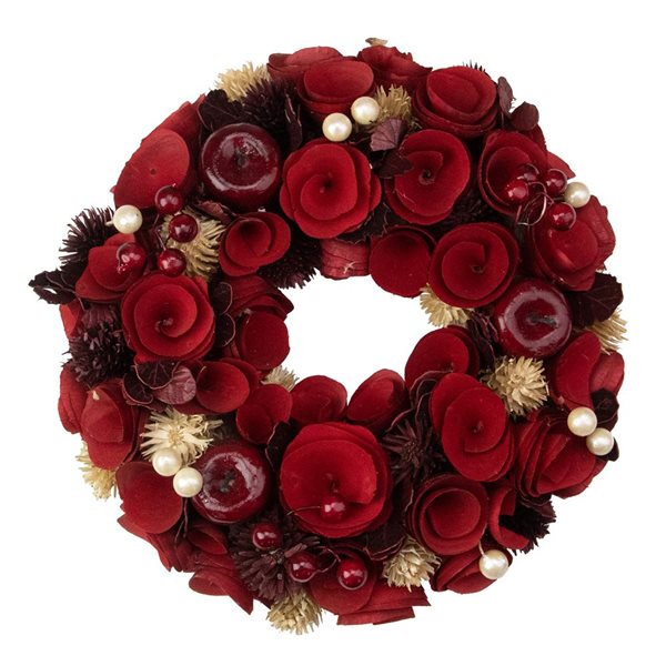 Northlight Red Wooden Rose Apple and Faux Pearl Valentine's Wreath ...