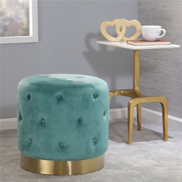 Sagebrook Home Modern Turquoise Teal Velvet Round Ottoman 14482 03 RONA