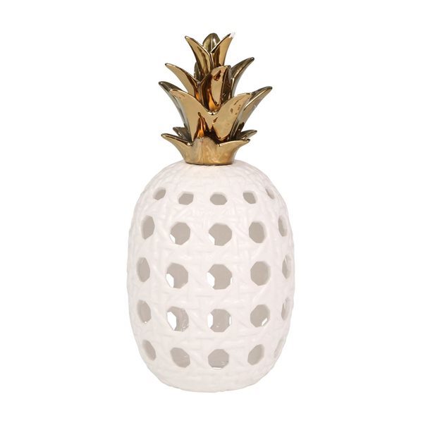 Sagebrook Home White/Gold Ceramic Contemporary Pineapple Vase 14458-01 | RONA