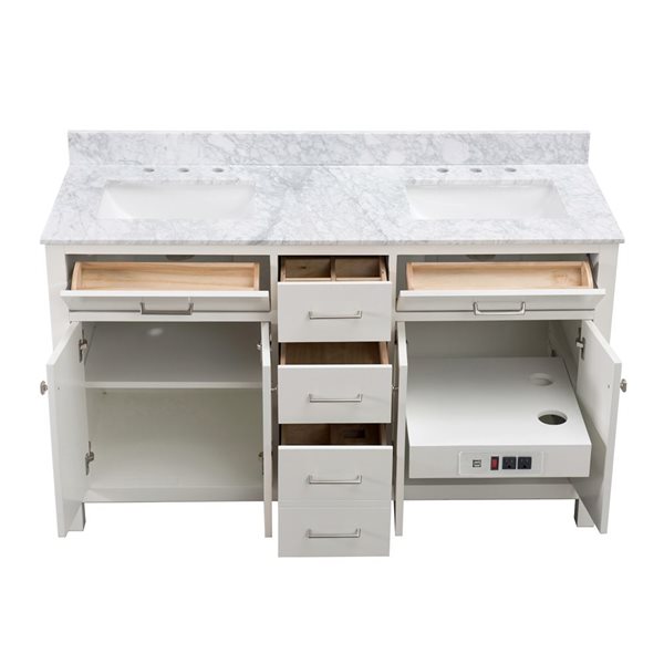 Sunjoy 60-in White Marble Double Rectangular Sink Bathroom Vanity Set ...