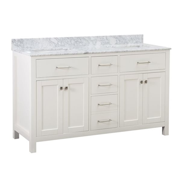 Sunjoy 60-in White Marble Double Rectangular Sink Bathroom Vanity Set ...