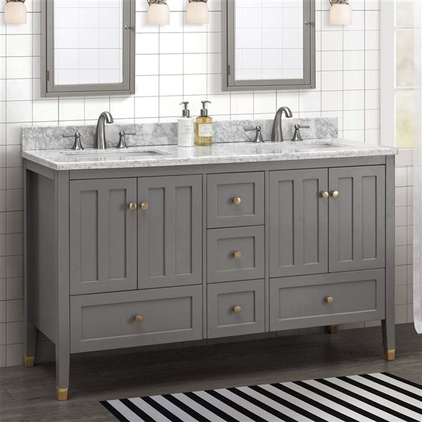 Sunjoy 60-in Grey Marble Double Rectangular Sink Bathroom Vanity Set ...