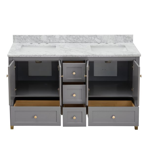 Sunjoy 60-in Grey Marble Double Rectangular Sink Bathroom Vanity Set ...