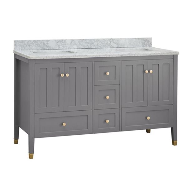 Sunjoy 60-in Grey Marble Double Rectangular Sink Bathroom Vanity Set ...