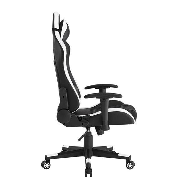 Loungie Maxton White Ergonomic Adjustable Height Faux Leather Gaming ...