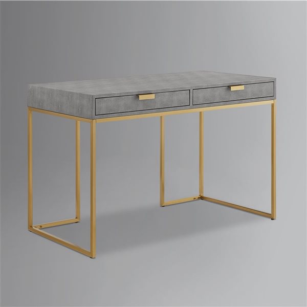 Nicole Miller Landan 45-in Grey and Gold Faux Shagreen Writing Desk ...