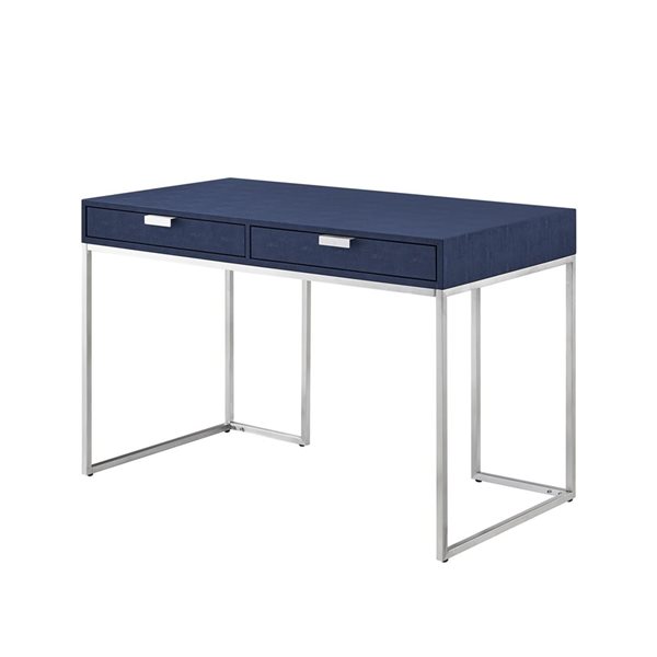 Nicole Miller Landan 45-in Navy Blue and Chrome Faux Shagreen Writing ...