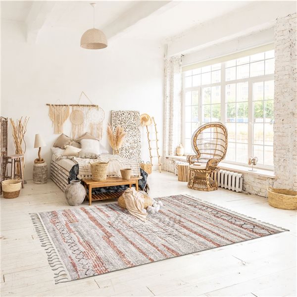 Tapis d'intérieur Kybella Aztec 5pi 2po x 7pi 5po rectangulaire ivoire ...