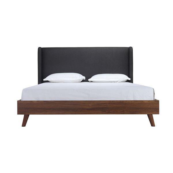 Très grand lit à plate-forme Brody avec tête de lit rembourrée gris ...