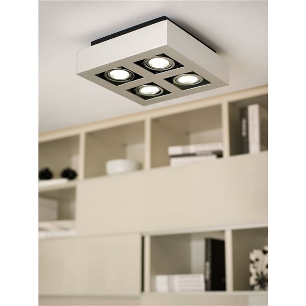EGLO Loke 9.88-in 4-Light Brushed Aluminum/Black Flush Mount Track ...