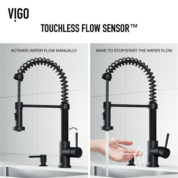 VIGO Edison Matte Black 1-Handle Deck Mount Pull-Down Touchless Kitchen ...