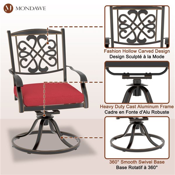 Mondawe Bronze Metal Swivel Conversation Chairs with Red Cushioned ...