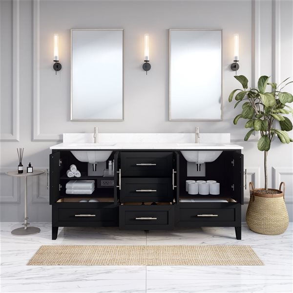 Spa Bathe Henley 72-in Espresso Double Sink Bathroom Vanity with White ...