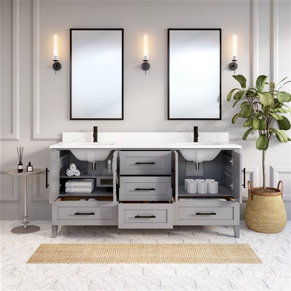 Meuble-lavabo double Henley par Spa Bathe gris de 72 po avec comptoir ...