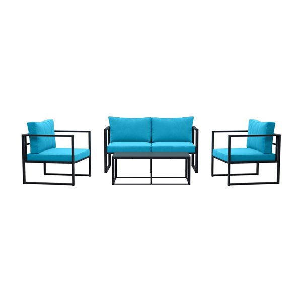 CorLiving Delia Metal Frame Patio Conversation Set with Turquoise ...