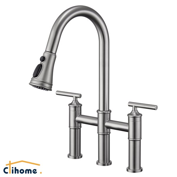 Clihome Brushed Nickel Pull Down 2-Handle Kitchen Faucet DG-KF02NS-1 | RONA