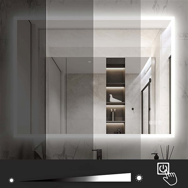 KINWELL 32 x 24-in Frameless Rectangular LED Light Bathroom Vanity ...