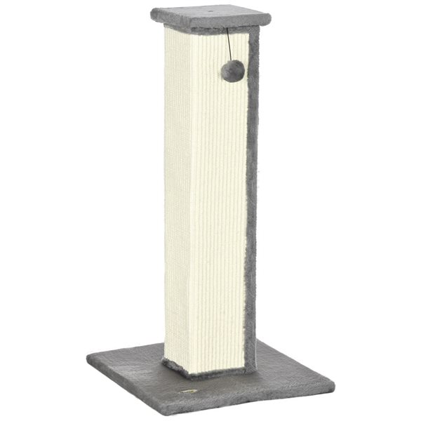 PawHut 31.89-in Grey Cat Scratching Post with Hanging Ball D30-663V00GY ...