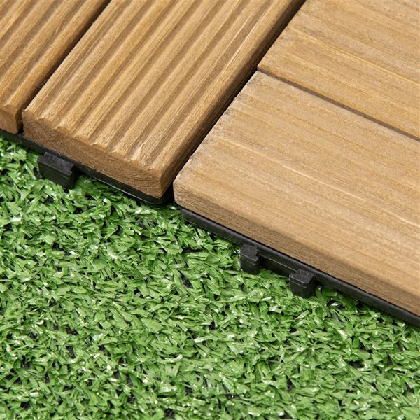 Outsunny 11.8 x 11.8-in Brown Solid Wood and PVC Deck Tile - Set of 54 ...