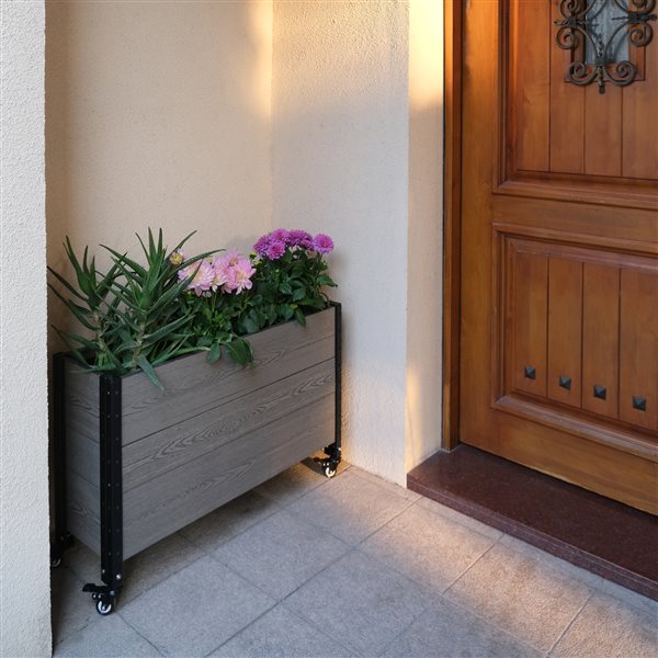 Everbloom Deep Trough Mobile Planter 12 x 36 x 24-in Grey K2112G | RONA