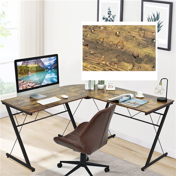 Costway 59-in L-Shaped Computer Table Study Workstation - Brown ...