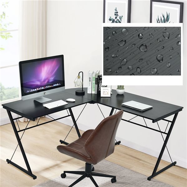 Costway 59-in L-Shaped Computer Table Study Workstation - Black ...