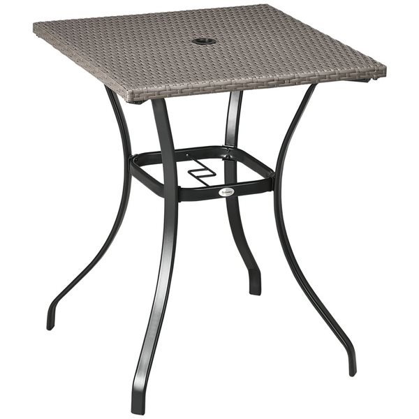 Outsunny Rattan Square Outdoor Dining Table 26.8-in W x 26.8-in L With ...