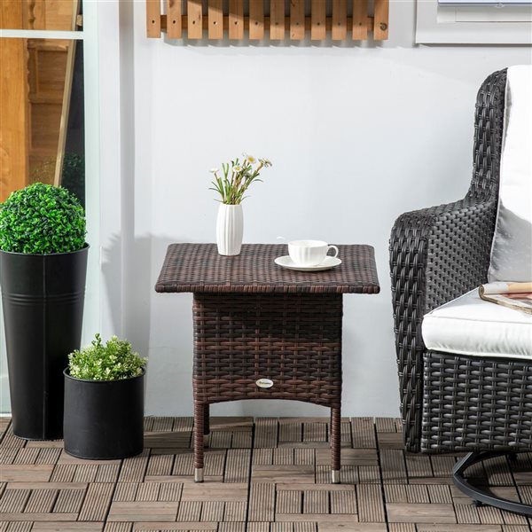 Outsunny Rattan Square Outdoor Side Table 19.7-in W x 19.7-in L 867 ...