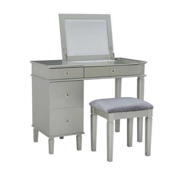 Linon Home Decor 38-in Tullock Silver Makeup Vanity LLWSC222 | RONA
