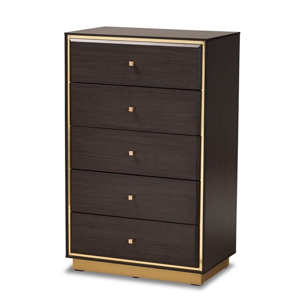 Baxton Studio Cormac Dark Brown/Gold 5-Drawer Standard Chest 12141-LWC ...