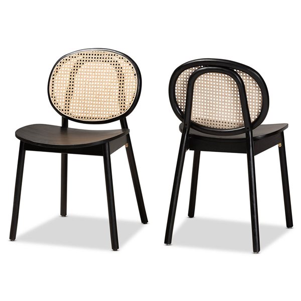 Baxton Studio Halen Brown Woven Rattan and Black Traditional Side Chair ...