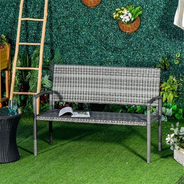 Outsunny 48-in x 34.3-in Grey Rattan Outdoor Bench 867-022GY | RONA