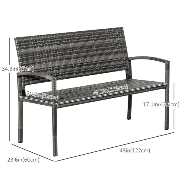 Outsunny 48-in x 34.3-in Grey Rattan Outdoor Bench 867-022GY | RONA