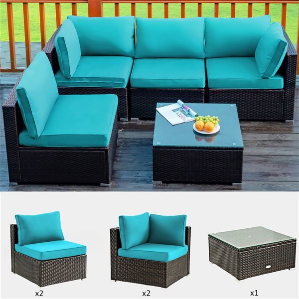 Costway 5-Piece Patio Rattan Furniture Set Cushioned Sofa with Chair ...